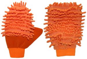 black duck brand set of 2 microfiber wash mitts! alternative sides for alternative cleaning! thumbed and simple mitt - 3 assorted colors! safe for all surfaces! (orange)