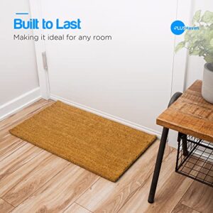 PLUS Haven Coco Coir Door Mat with Heavy Duty Backing, Natural Welcome Doormat, 17.5”x30”, Doormat Outdoor Entrance, Front Porch Door Mat, Easy to Clean Entry Mat, Outdoor and Indoor Uses, Home Decor