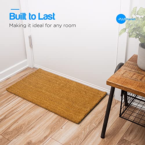 PLUS Haven Coco Coir Door Mat with Heavy Duty Backing, Natural Welcome Doormat, 17.5”x30”, Doormat Outdoor Entrance, Front Porch Door Mat, Easy to Clean Entry Mat, Outdoor and Indoor Uses, Home Decor