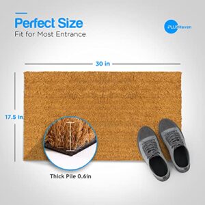 PLUS Haven Coco Coir Door Mat with Heavy Duty Backing, Natural Welcome Doormat, 17.5”x30”, Doormat Outdoor Entrance, Front Porch Door Mat, Easy to Clean Entry Mat, Outdoor and Indoor Uses, Home Decor