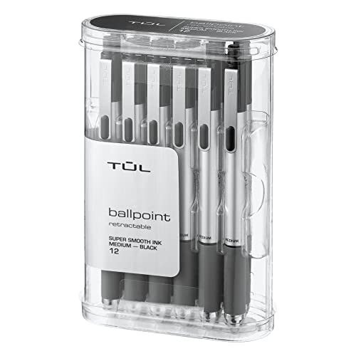 TUL® BP3 Retractable Ballpoint Pens, Medium Point, 1.0 mm, Silver Barrel, Black Ink, Pack Of 12 Pens