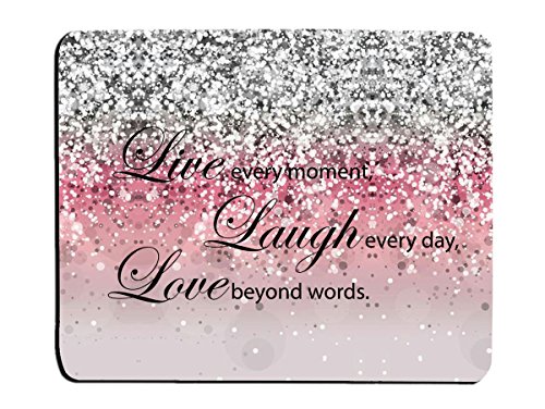 Glitter Mouse Pad Pink Sparkle Quote Live Love Laugh Customized Rectangle Non-Slip Rubber Mouse Pads Gaming Mouse Pad