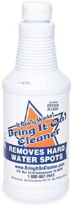 bring it on auto glass spot cleaner and remover 16 oz, remove water spots from windshields, rims, bumpers, headlights, remove water marks from headlights. contains oxygen bleach for added power