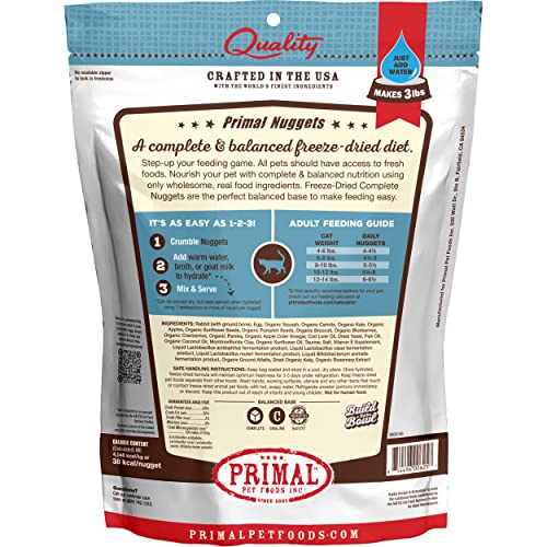 Primal Freeze Dried Cat Food Nuggets Rabbit, Complete & Balanced Scoop & Serve Healthy Grain Free Raw Cat Food, Crafted in The USA (14 oz)