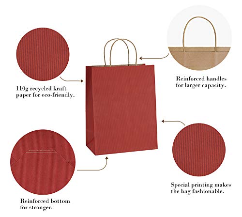 BagDream Gift Bags 8x4.25x10.5 Inches 25Pcs Paper Shopping Bags, Kraft Bags, Retail Bags, Red Stripes Paper Bags with Handles, Recycled Paper Gift Bags