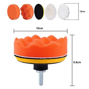 ZJchao 6pcs 4 inch Sponge Polishing Waxing Buff Pads Set Kit with M10 Drill Adapter for Car