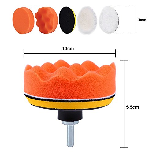 ZJchao 6pcs 4 inch Sponge Polishing Waxing Buff Pads Set Kit with M10 Drill Adapter for Car