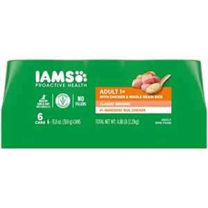 iams proactive health adult wet dog food classic ground with chicken and whole grain rice, 6-pack of 13 oz. cans