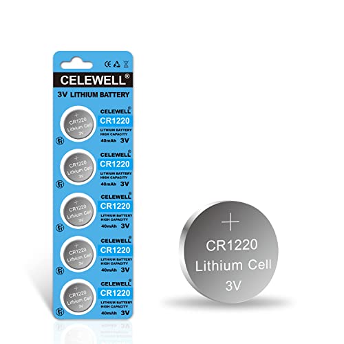 CELEWELL CR1220 5-Pack 3V Lithium Battery 40mAh for LED Light/Bracelet/Flashlight【5-Year Warranty】