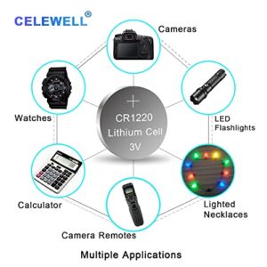 CELEWELL CR1220 5-Pack 3V Lithium Battery 40mAh for LED Light/Bracelet/Flashlight【5-Year Warranty】