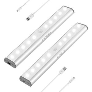 rxwlkj stick-on anywhere portable little light wireless led under cabinet lights 10-led motion sensor activated night light build in rechargeable battery magnetic tap lights for closet, cabinet