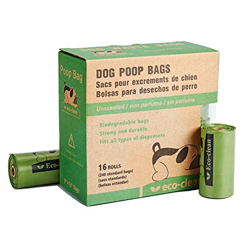 ECO-CLEAN Poop Bags Biodegradable, 16 Rolls/240 Bags, Dog Waste Bags, Unscented, Leak-Proof, Easy Tear- Off