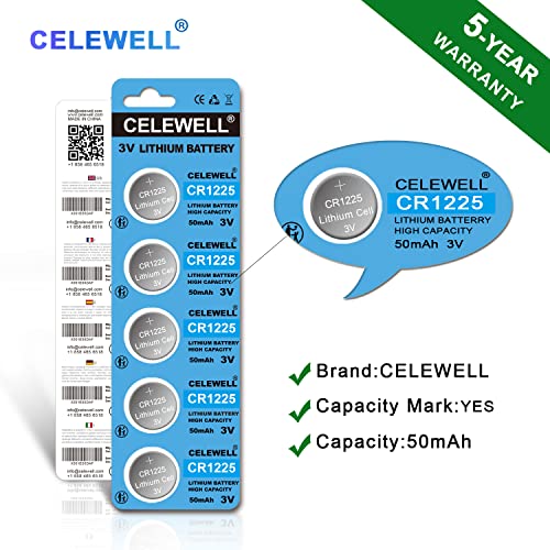 CELEWELL 【5-Year Warranty】 5 Pack CR1225 3V Lithium Battery