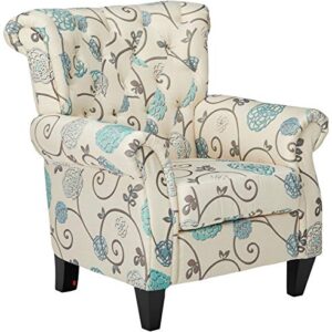 Christopher Knight Home Greggory Floral Fabric Tufted Chair, White / Blue