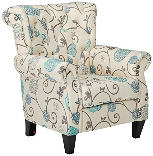 Christopher Knight Home Greggory Floral Fabric Tufted Chair, White / Blue