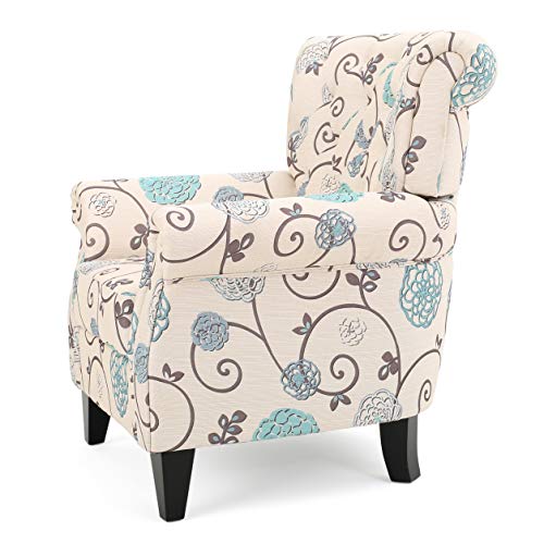 Christopher Knight Home Greggory Floral Fabric Tufted Chair, White / Blue