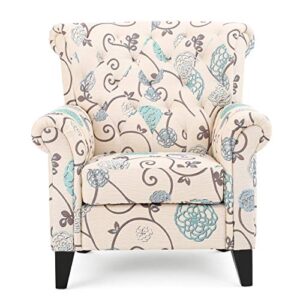 Christopher Knight Home Greggory Floral Fabric Tufted Chair, White / Blue