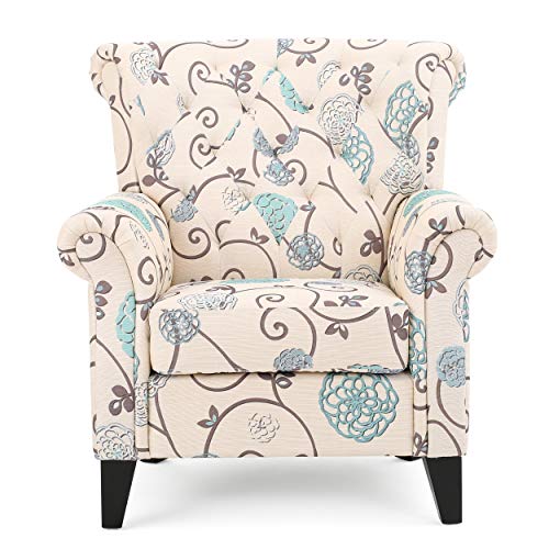 Christopher Knight Home Greggory Floral Fabric Tufted Chair, White / Blue