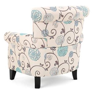 Christopher Knight Home Greggory Floral Fabric Tufted Chair, White / Blue