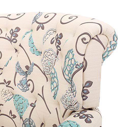 Christopher Knight Home Greggory Floral Fabric Tufted Chair, White / Blue