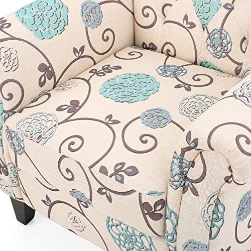 Christopher Knight Home Greggory Floral Fabric Tufted Chair, White / Blue