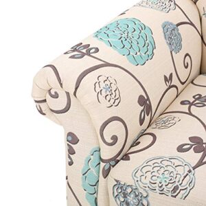 Christopher Knight Home Greggory Floral Fabric Tufted Chair, White / Blue