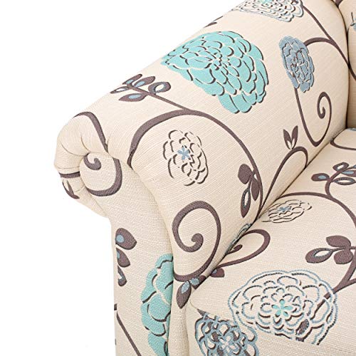 Christopher Knight Home Greggory Floral Fabric Tufted Chair, White / Blue