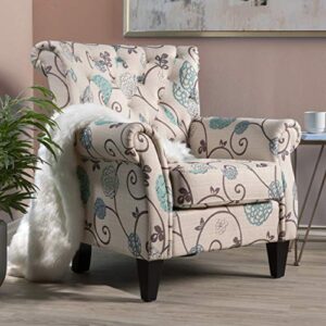 Christopher Knight Home Greggory Floral Fabric Tufted Chair, White / Blue