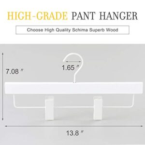 TOPIA HANGER All White Wooden Pants Hangers, Wood Skirt Hangers with Clips, Deluxe Jeans Hanger with 360°Swivel Anti-Rust Flat Hook, Smooth Finish Wood Hangers for Slacks Trousers 20 Pack -CT03W