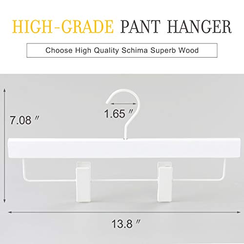 TOPIA HANGER All White Wooden Pants Hangers, Wood Skirt Hangers with Clips, Deluxe Jeans Hanger with 360°Swivel Anti-Rust Flat Hook, Smooth Finish Wood Hangers for Slacks Trousers 20 Pack -CT03W