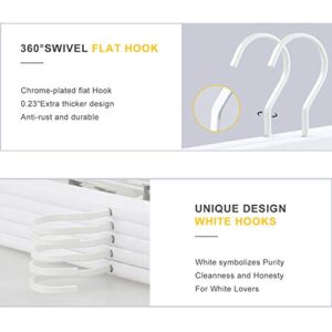 TOPIA HANGER All White Wooden Pants Hangers, Wood Skirt Hangers with Clips, Deluxe Jeans Hanger with 360°Swivel Anti-Rust Flat Hook, Smooth Finish Wood Hangers for Slacks Trousers 20 Pack -CT03W