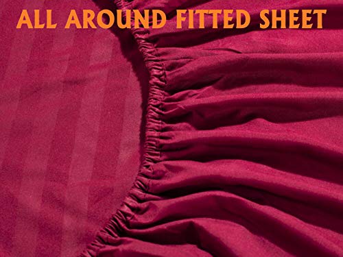 Elegant Comfort Best, Softest, Coziest 6-Piece Sheet Sets! - 1500 Thread Count Egyptian Quality Luxurious Wrinkle Resistant 6-Piece Damask Stripe Bed Sheet Set, King Burgundy