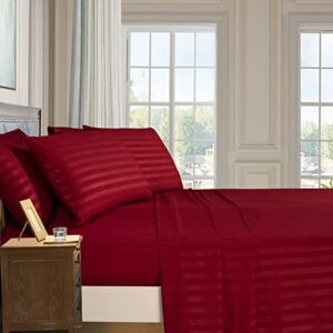 Elegant Comfort Best, Softest, Coziest 6-Piece Sheet Sets! - 1500 Thread Count Egyptian Quality Luxurious Wrinkle Resistant 6-Piece Damask Stripe Bed Sheet Set, King Burgundy