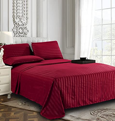 Elegant Comfort Best, Softest, Coziest 6-Piece Sheet Sets! - 1500 Thread Count Egyptian Quality Luxurious Wrinkle Resistant 6-Piece Damask Stripe Bed Sheet Set, King Burgundy