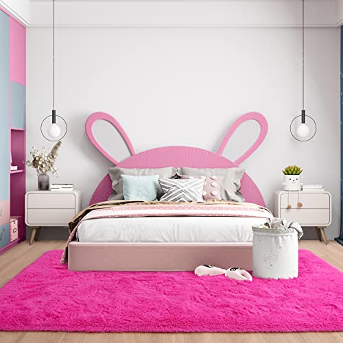 Noahas Fluffy Bedroom Rug Plush Fuzzy Rugs for Kids Room Living Room, Soft Shaggy Nursery Rug Furry Floor Carpet Modern Indoor Bedroom Decor Cute Boys Girls Room Rug, 4x5.3 Feet, Hot Pink