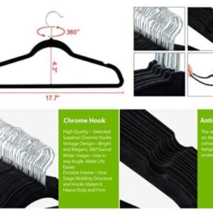 Yaheetech Non Slip Velvet Hangers - Heavy Duty -Flocked Hangers Coat Suit Hangers Space Saving Clothes Hangers with Swivel Hook, Black - Pack of 100