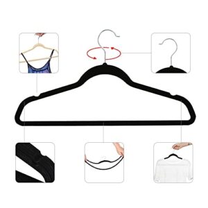 Yaheetech Non Slip Velvet Hangers - Heavy Duty -Flocked Hangers Coat Suit Hangers Space Saving Clothes Hangers with Swivel Hook, Black - Pack of 100