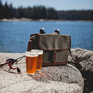 LEGACY - a Picnic Time brand Insulated Double Glass Growler Tote, Beer Gifts for Men, Waxed Canvas Tote Bag Water Bottle Carrier, (Khaki Green with Brown Accents)