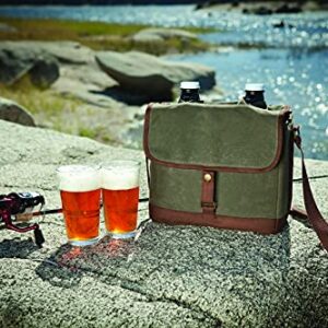 LEGACY - a Picnic Time brand Insulated Double Glass Growler Tote, Beer Gifts for Men, Waxed Canvas Tote Bag Water Bottle Carrier, (Khaki Green with Brown Accents)