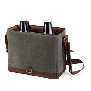 LEGACY - a Picnic Time brand Insulated Double Glass Growler Tote, Beer Gifts for Men, Waxed Canvas Tote Bag Water Bottle Carrier, (Khaki Green with Brown Accents)