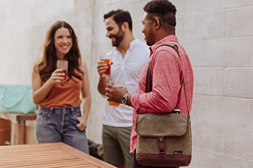 LEGACY - a Picnic Time brand Insulated Double Glass Growler Tote, Beer Gifts for Men, Waxed Canvas Tote Bag Water Bottle Carrier, (Khaki Green with Brown Accents)