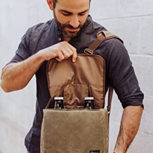 LEGACY - a Picnic Time brand Insulated Double Glass Growler Tote, Beer Gifts for Men, Waxed Canvas Tote Bag Water Bottle Carrier, (Khaki Green with Brown Accents)