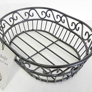 DI Home & Style Metal Oval Bread Fruit Basket Antique Matte Black