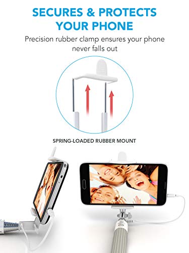 Premium 5-in-1 Wired Selfie Stick for iPhone 11 10 XR XS 9 8 7 6 5, Samsung Galaxy S10 S9 S8 S7 S6 S5 - Takes Selfies in Seconds, Get Perfect HD Photos - No Apps, No Downloads, No Batteries Required