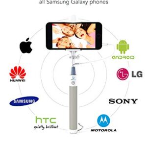 Premium 5-in-1 Wired Selfie Stick for iPhone 11 10 XR XS 9 8 7 6 5, Samsung Galaxy S10 S9 S8 S7 S6 S5 - Takes Selfies in Seconds, Get Perfect HD Photos - No Apps, No Downloads, No Batteries Required