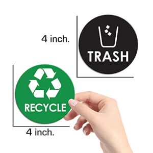 Pixelverse Design Recycle Sticker Trash Bin Label, 4" x 4" Black Trash and Green Recycle Home Round Vinyl Decals (4 Pack)