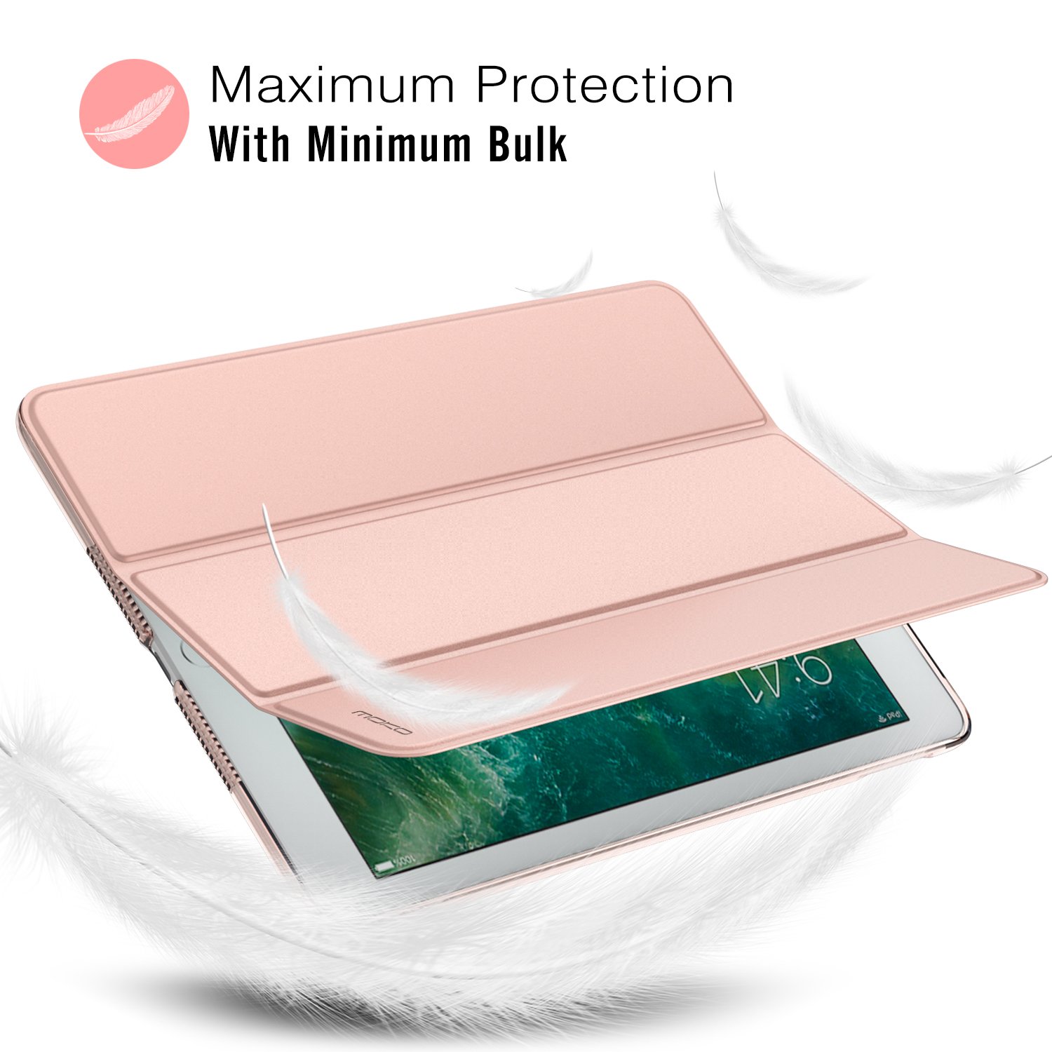 MoKo Case Fit 2018/2017 iPad 9.7 5th / 6th Generation - Slim Lightweight Smart Shell Stand Cover with Translucent Frosted Back Protector Fit Apple iPad 9.7 Inch 2018/2017, Rose Gold(Auto Wake/Sleep)