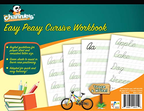 Channie’s Easy Peasy Cursive Handwriting Workbook for Kids, Tracing & Cursive Writing Practice Book, 80 Pages Front & Back, 40 Sheets, Grades 1st – 3rd, Size 8.5” x 11”