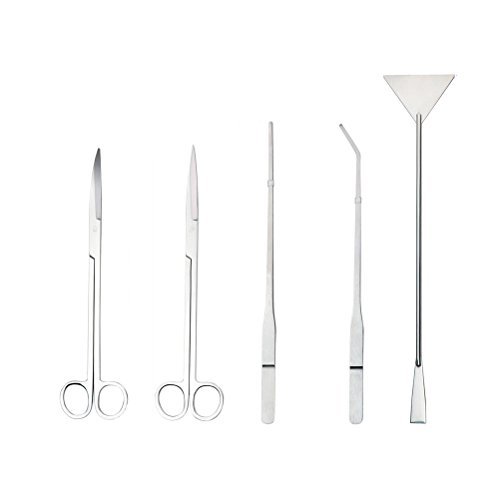 UEETEK Aquarium Tools Kit 5 in 1 Stainless Steel Fish Tank Aquatic Plant Tweezers Scissor Spatula Sets