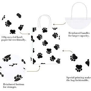 BagDream Gift Bags 25Pcs 8x4.25x10.5 Inches Shopping Bags, Paper Bags, Kraft Bags, Retail Bags, Holiday Party Bags, Paw Prints Paper Bags with Handles, Dog's Paw Print White Bags